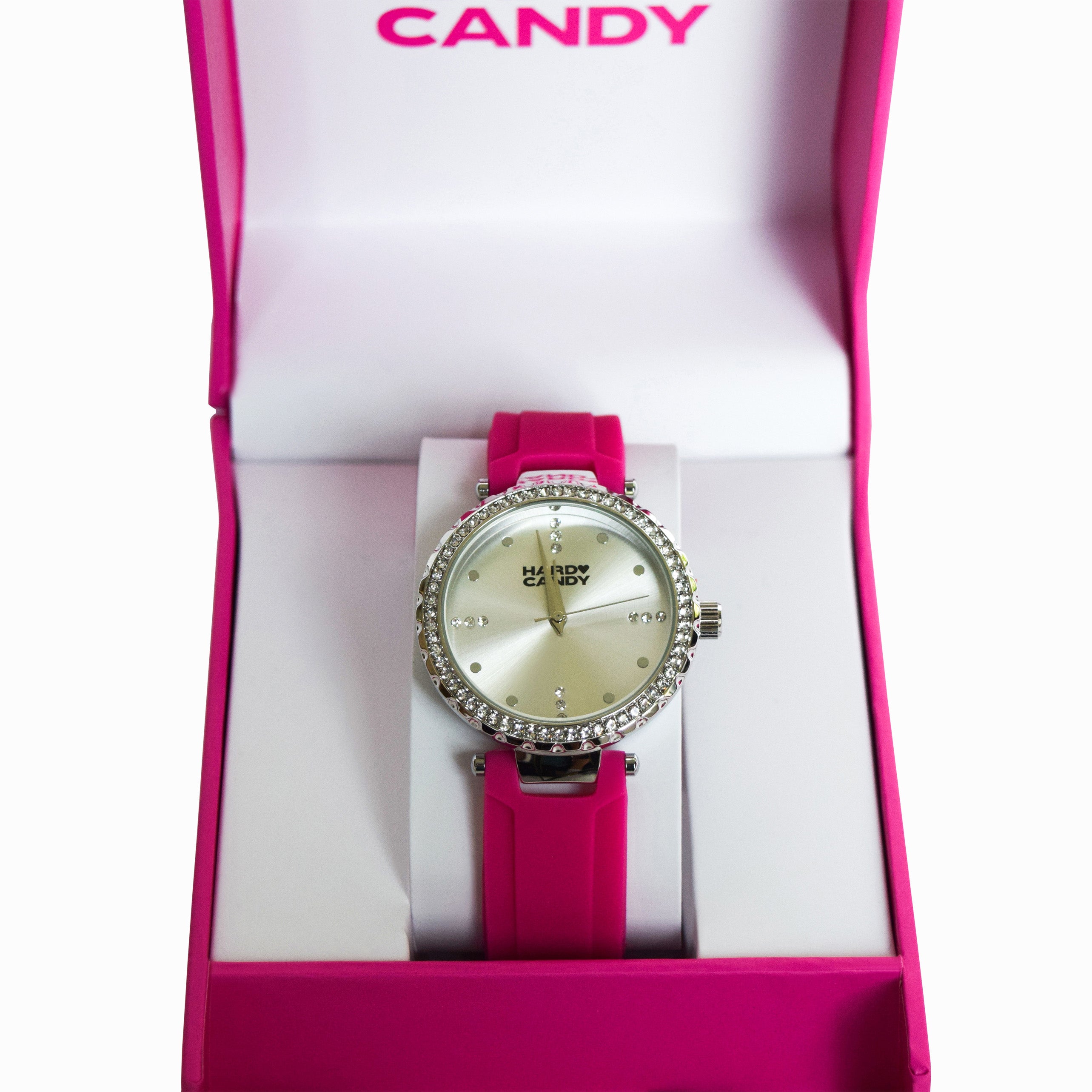 Silver Tone Rhinestone Studded Ridged Silicone Strap Watch Hard Candy ...